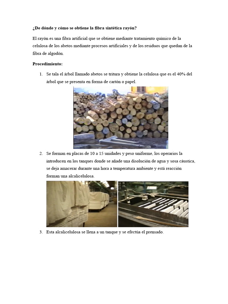 Proceso de obtención de fibra rayón y poliéster | PDF | Fibras | Seda ...
