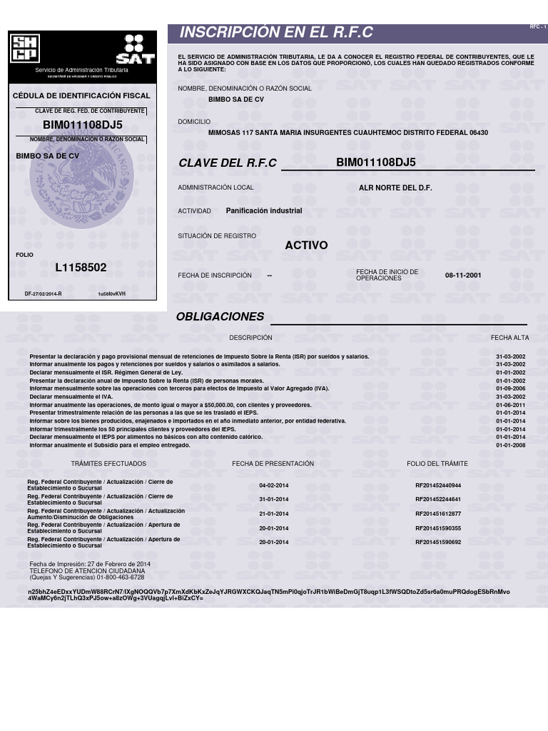 RFC Bimbo 072617 | PDF | Impuesto sobre la renta | Impuestos