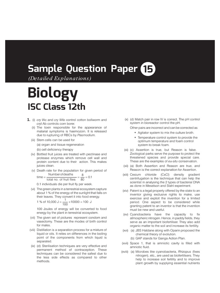 ISC BIO Sample Paper - 15 - Sol | PDF | Dominance (Genetics) | Zygosity