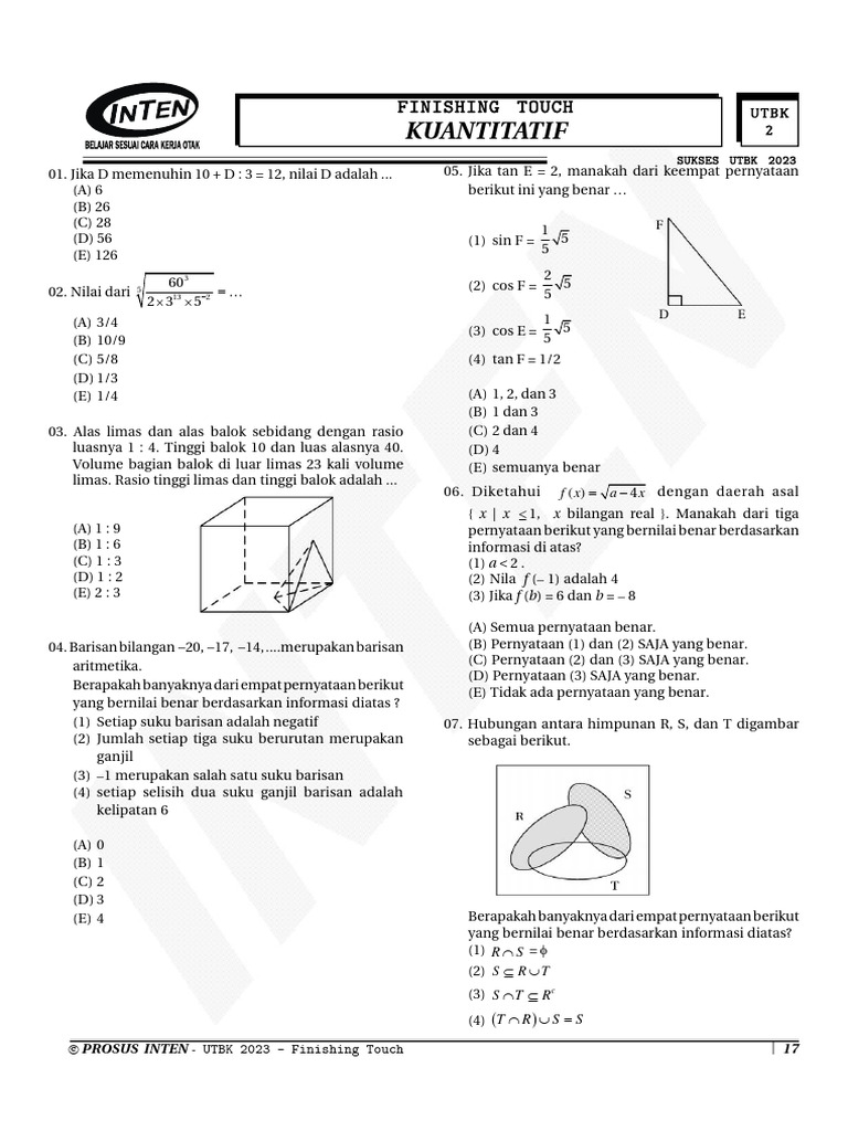 SET - 2 - Kuantitatif - UTBK 2023 | PDF