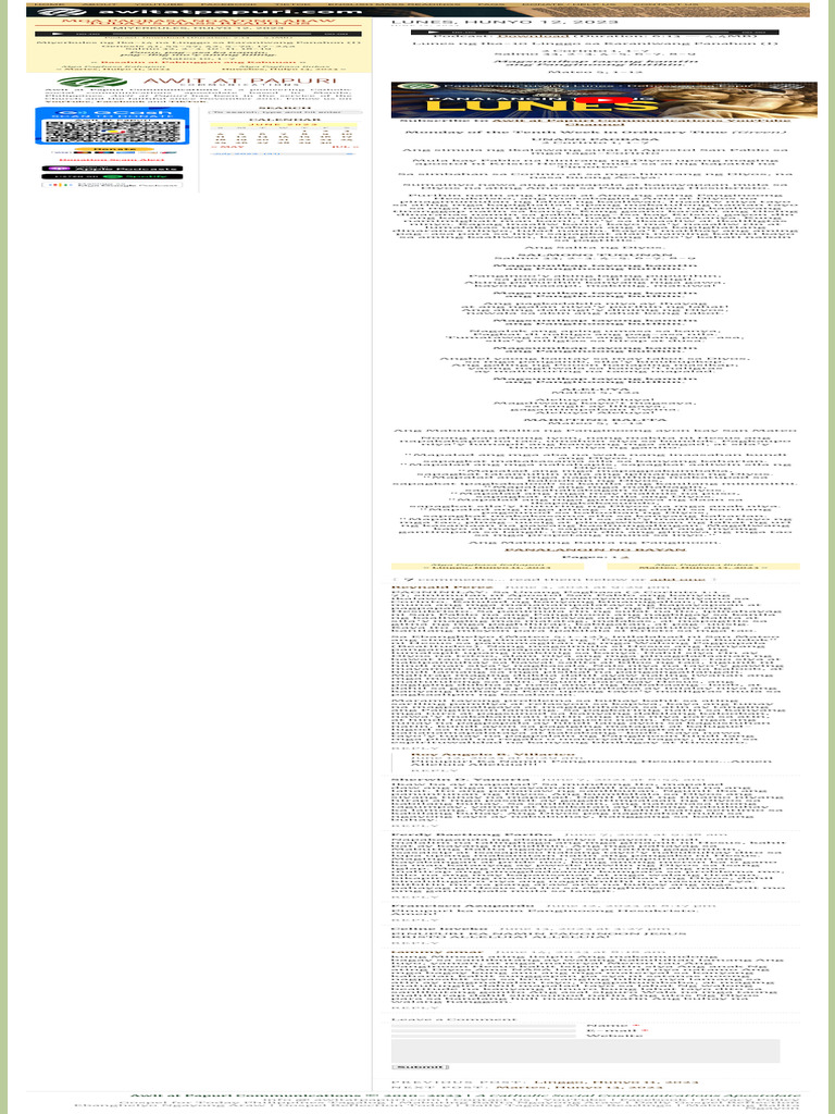 Lunes, Hunyo 12, 2023 - Tagalog Mass Readings - Awit at Papuri | PDF