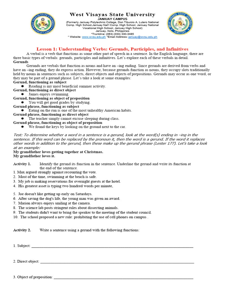 Ele 202 Verbals | PDF | Verb | Adverb