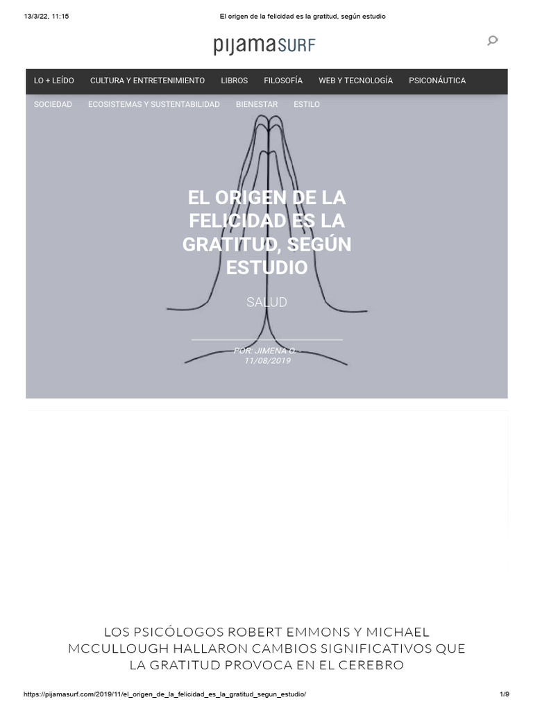 Art Gratitud El origen de la felicidad es la gratitud Emmons y McCullough | PDF | Gratitud | Las ...