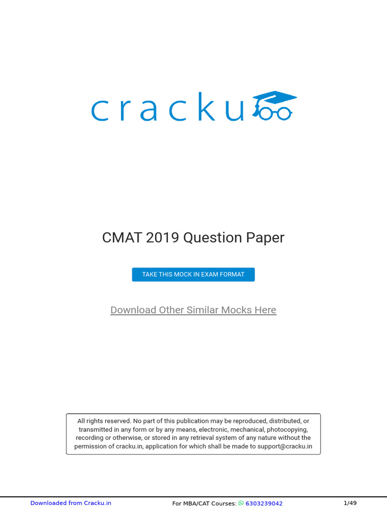 CMAT 2019 Exam Questions PDF | PDF | Length