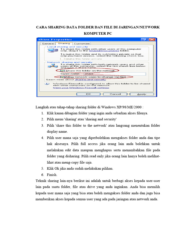 Cara Sharing Data Folder Dan File Di Jaringan | PDF | Komputer