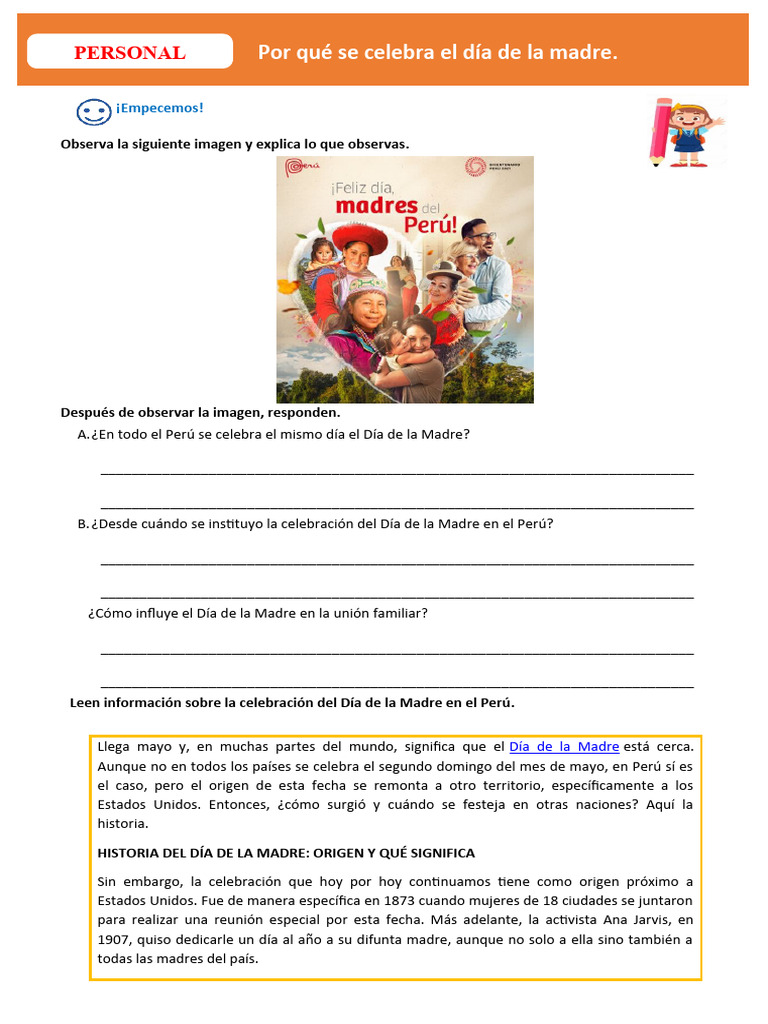D3 A3 FICHA PS. Por Qué Se Celebra El Día de La Madre. | PDF D3 A3 FICHA PS. Por Qué Se Celebra El Día de La Madre. | PDF