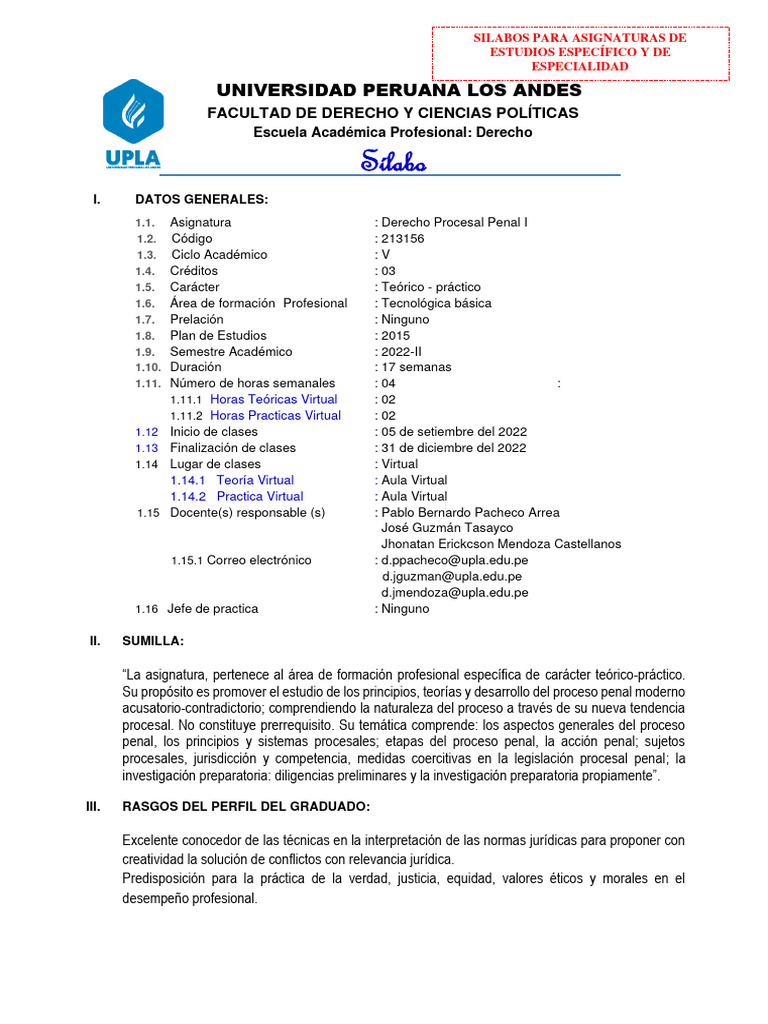 V - 213156 - DERECHO PROCESAL PENAL I - DERECHO Sil | PDF | Derecho penal | Ley procesal