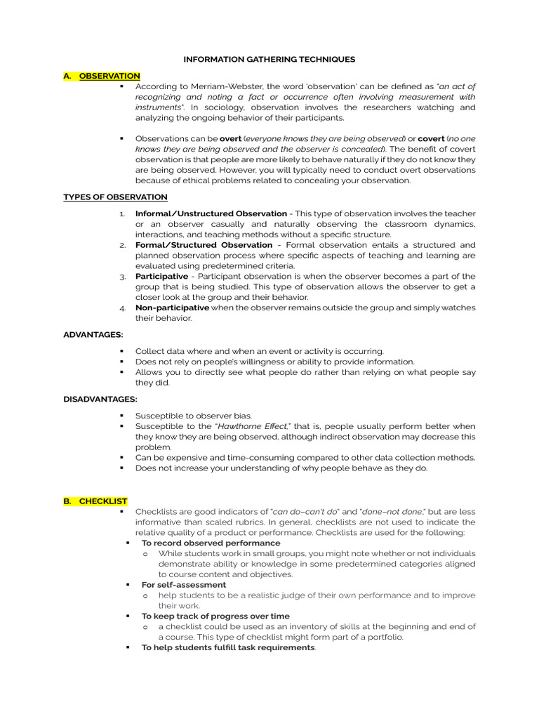 Information Gathering Techniques 1 | PDF | Likert Scale | Behavioural Sciences