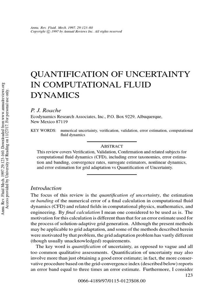 Roache 1997 - Quantification of Uncertainty in Computational Fluid ... Roache 1997 - Quantification of Uncertainty in Computational Fluid ...