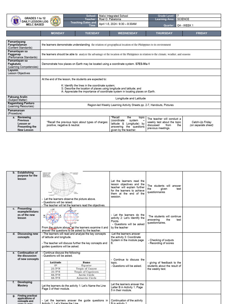 Week 1 - Science 7 | PDF | Learning | Teachers