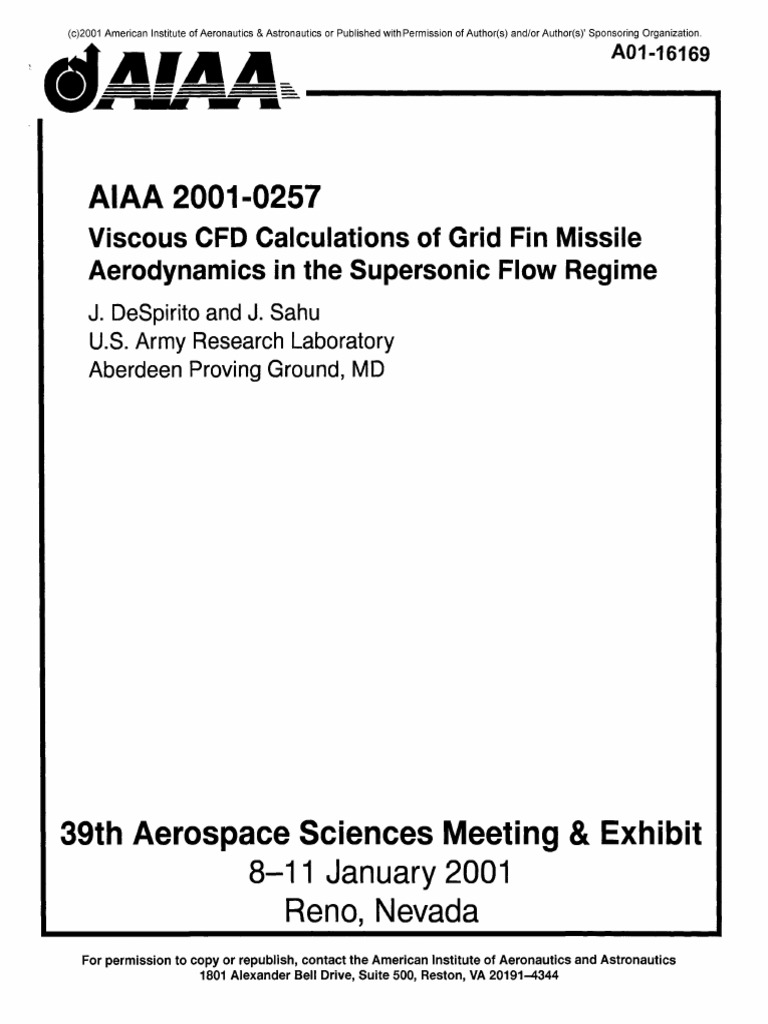 Sahu - 2001 - Viscous CFD Calculations of Grid Fin Missile Aerodynamics ...