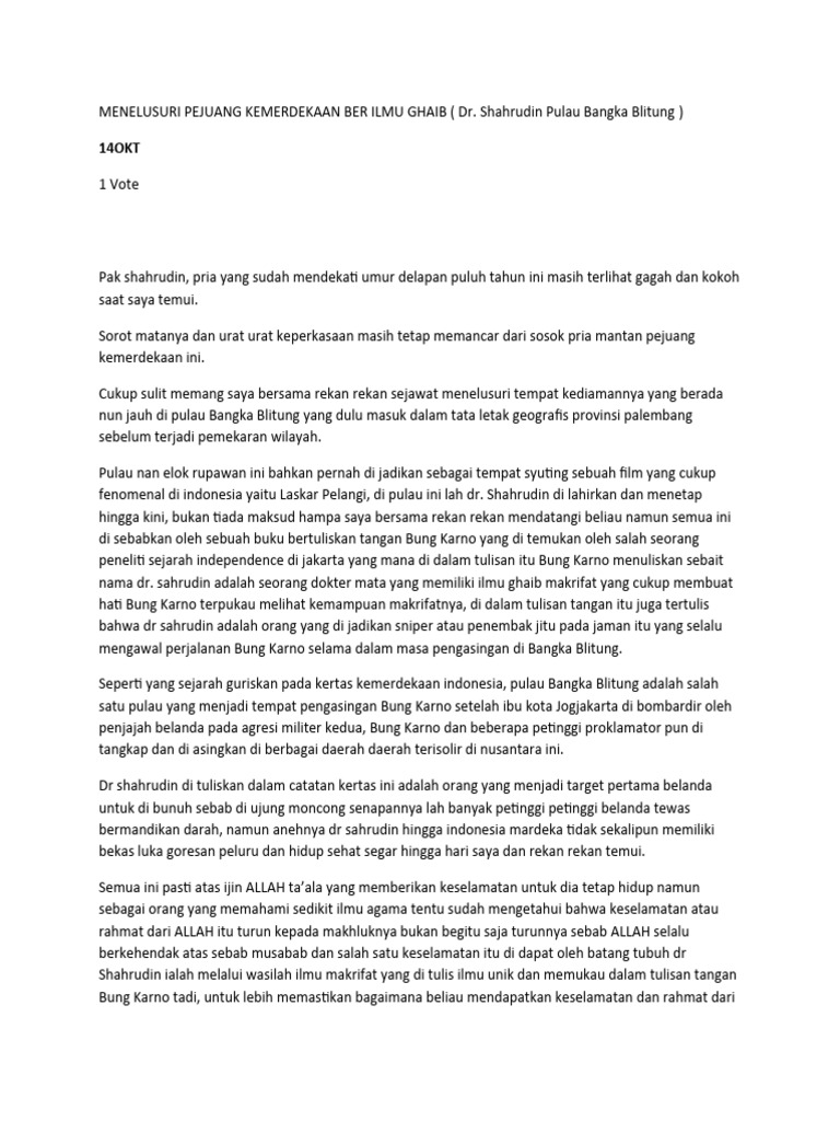 Menelusuri Pejuang Kemerdekaan Ber Ilmu Ghaib DR Syahrudin | PDF