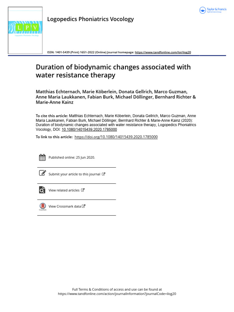 Duration of Biodynamic Changes Associated With Water Resistance Therapy ...