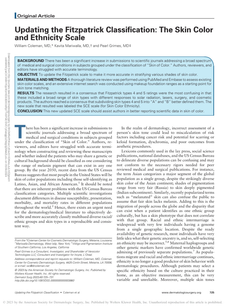 Updating The Fitzpatrick Classification The Skin.1 | Download Free PDF ...