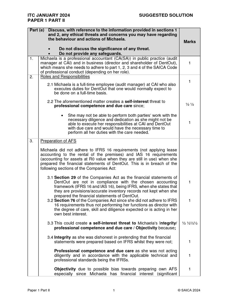 ITC January 2024 Paper 1 Part II Solution Dentout | PDF | Audit | Due ...