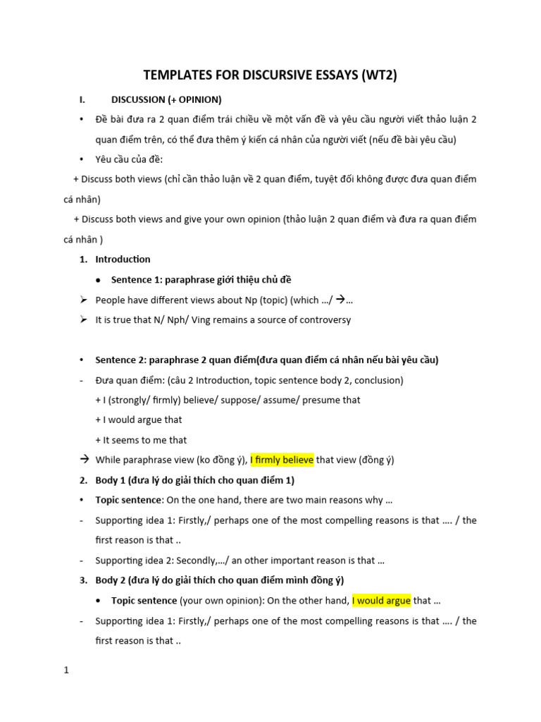 Discursive Essay Writing Templates | PDF | Language Arts & Discipline
