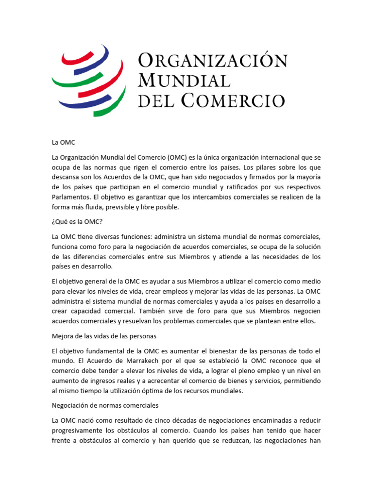 La OMC | PDF | Organización de Comercio Mundial | Comercio