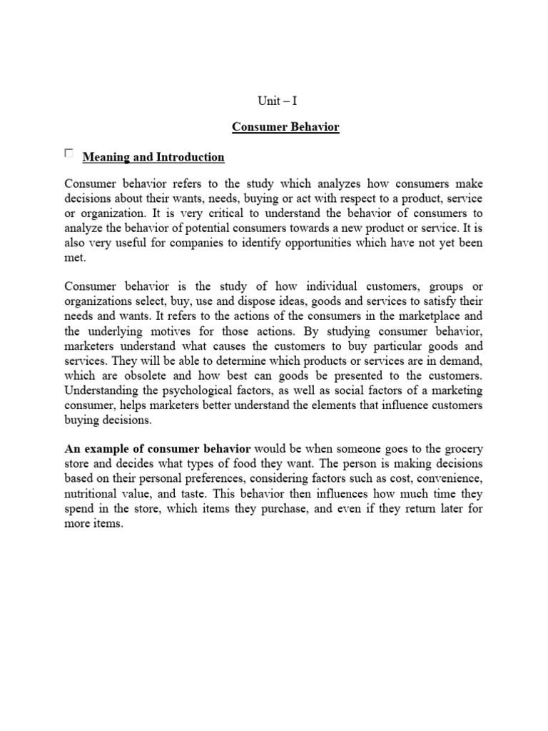 Unit - I Consumer Behavior | PDF | Consumer Behaviour | Behavior
