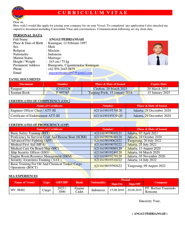 CV Anggi Pebriansah | PDF | Shipping | Water Transport