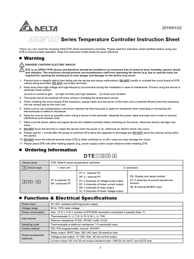 DTE Series Temperature Controller Guide | PDF | Switch | Power Supply