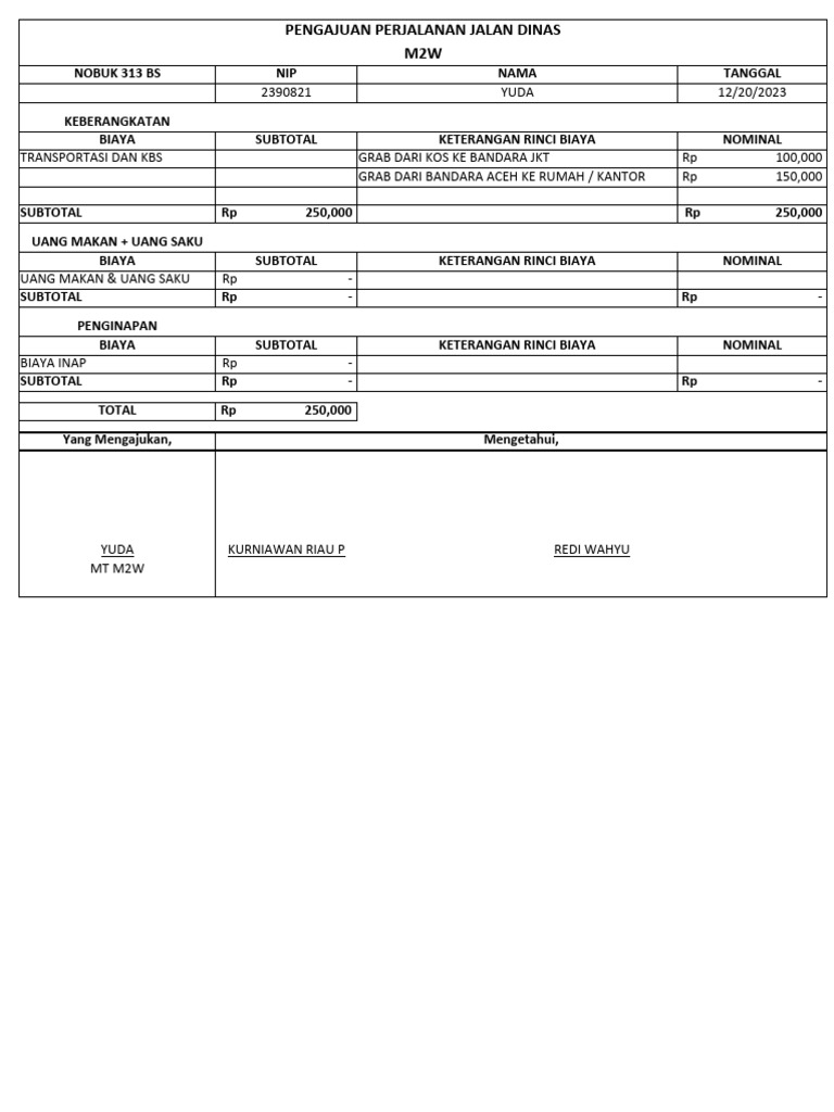 Form Pica Jalan Dinas Bs Dan Pbs | PDF