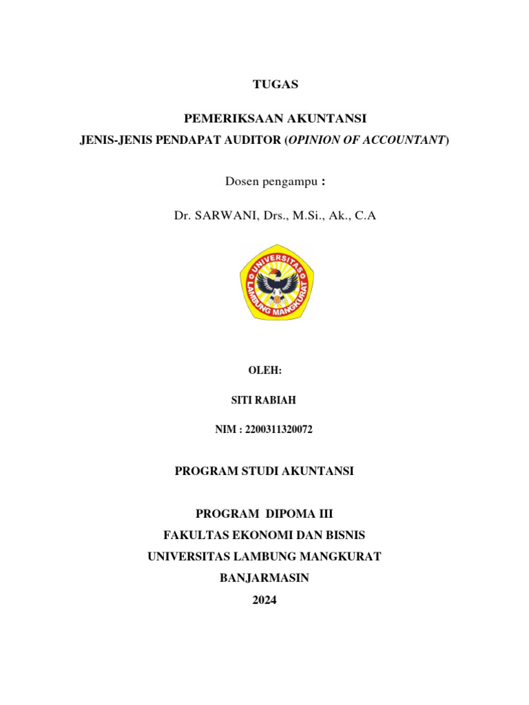Tugas Pemeriksaan Akuntansi - Siti Rabiah | PDF