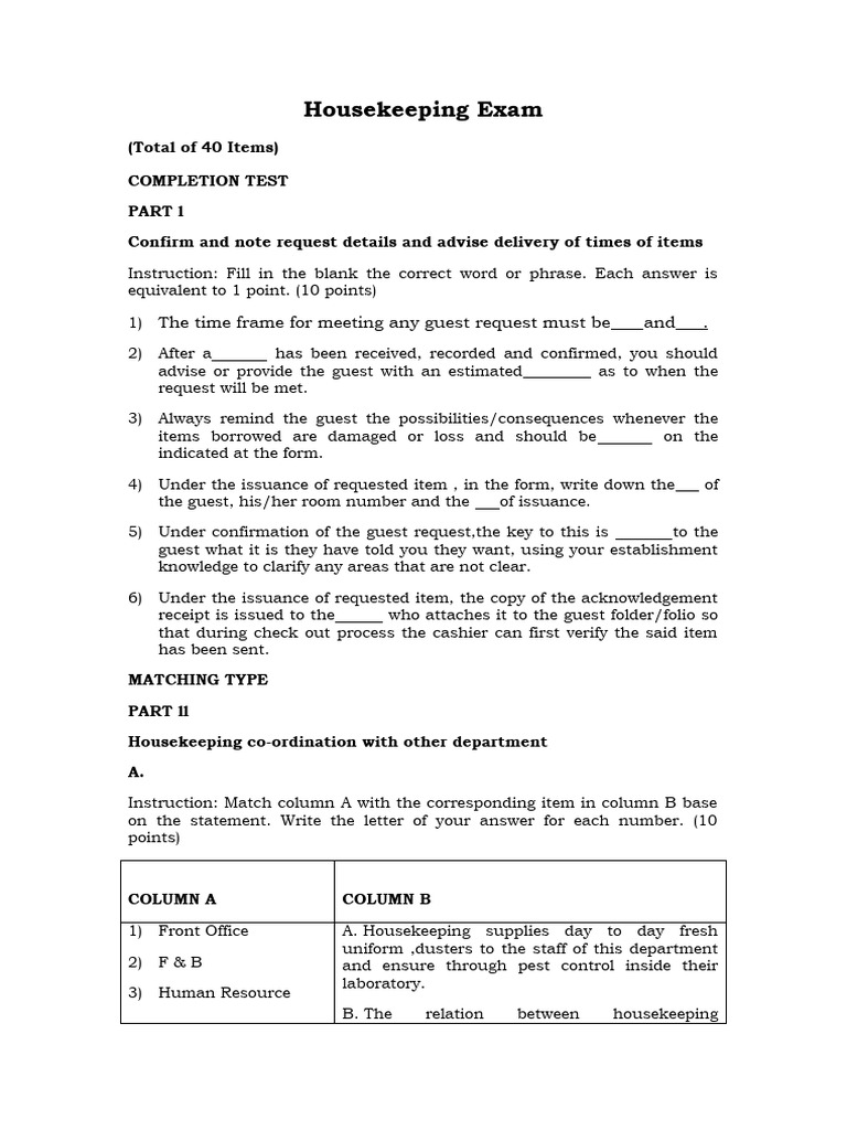 Sample Written Exams | PDF | Housekeeping