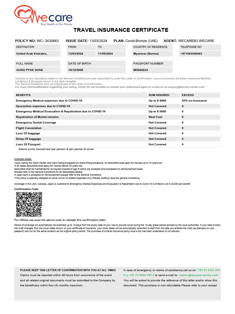 Aung Pyae Sone Insurance - 240315 - 170528 | PDF | Deductible | Insurance