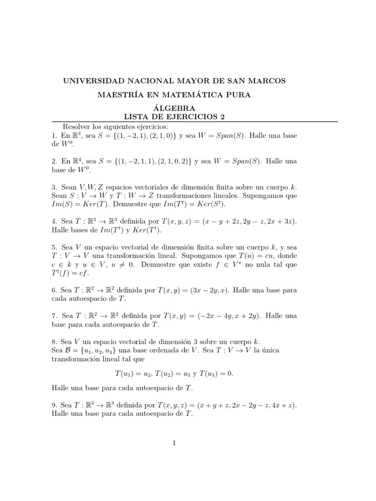 Algebraejercicio 2 | PDF | Mapa lineal | Base (álgebra lineal)