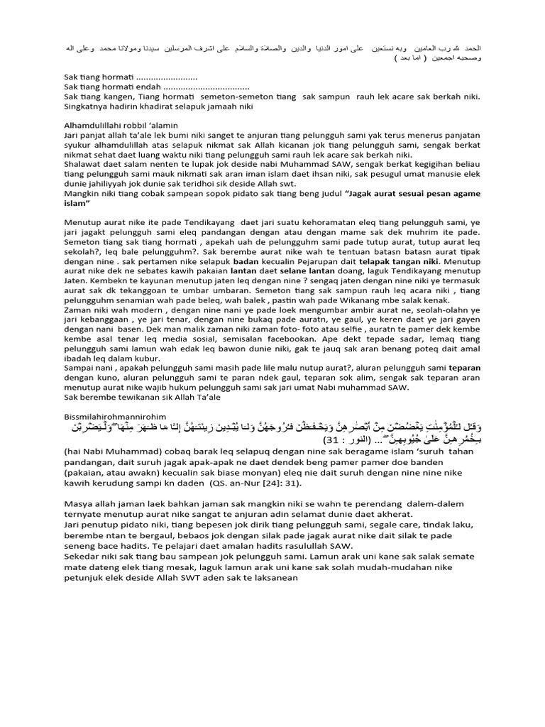 Contoh Pidato Bahasa Sasak Lucu | PDF | Agama & Spiritualitas