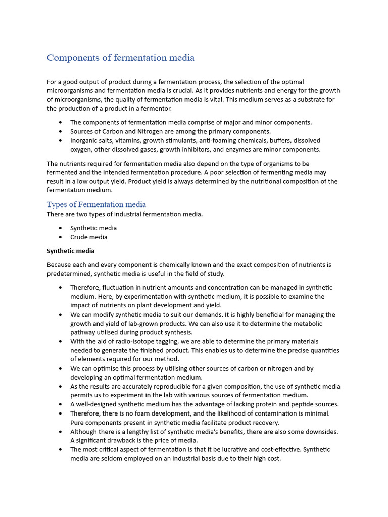 Components of Fermentation Media | PDF | Growth Medium | Molasses