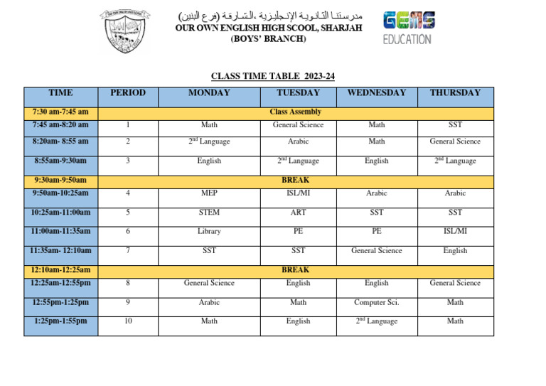 5G Class Time Table 2023-24 - 230826 - 152106 | PDF