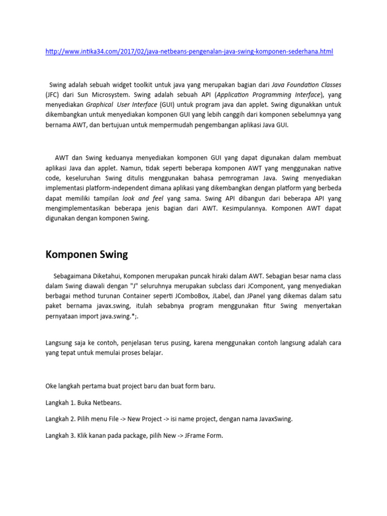 Panduan Java Swing dengan NetBeans | PDF