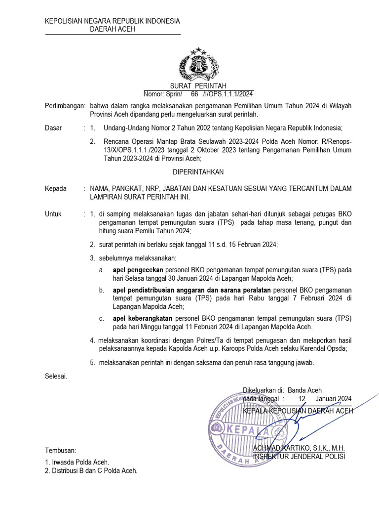 Revisi Sprin Tahap Pam TPS 2024 G | PDF