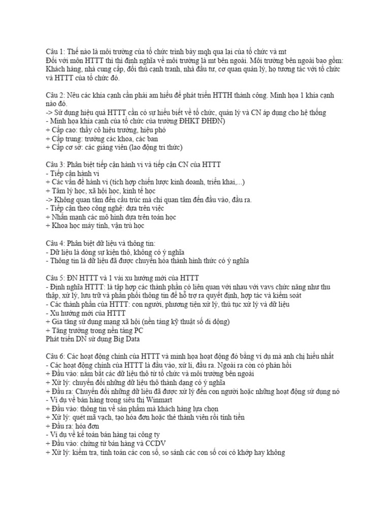 Tự Luận HTTTQL | PDF