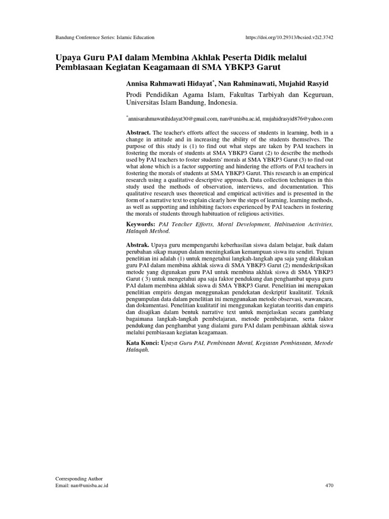Upaya Guru PAI Dalam Membina Akhlak Peserta Didik Melalui | PDF