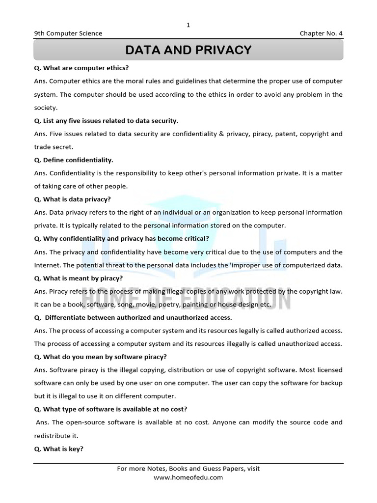 9th Class Computer Chapter No. 4 | PDF | Encryption | Cybercrime