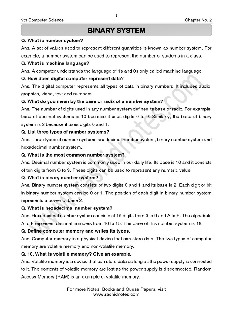 Binary System and Computer Memory Basics | PDF | Computer Data Storage ...