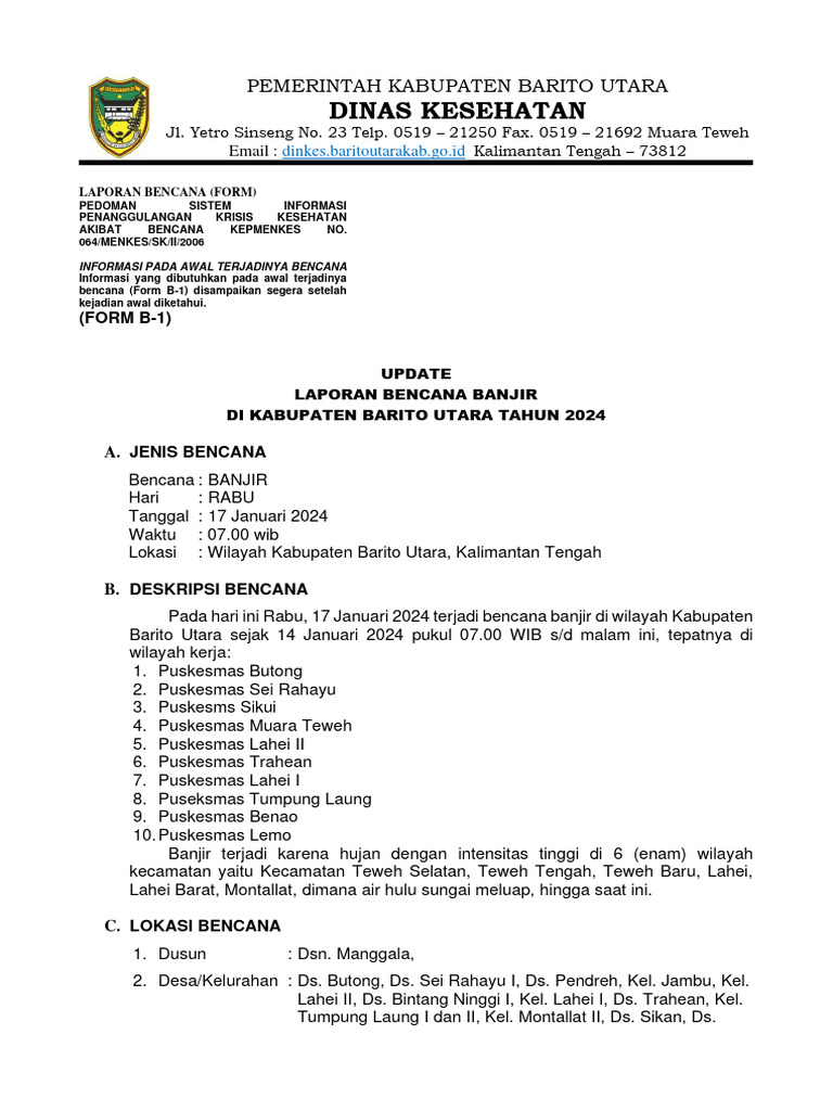 Laporan Bencana Banjir Barut (Form b1) | PDF