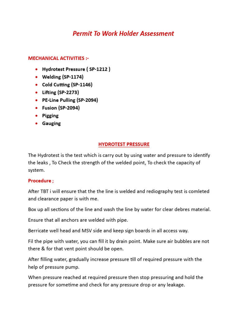 PTW Assessment For Mechanical Activities | PDF | Welding | Construction
