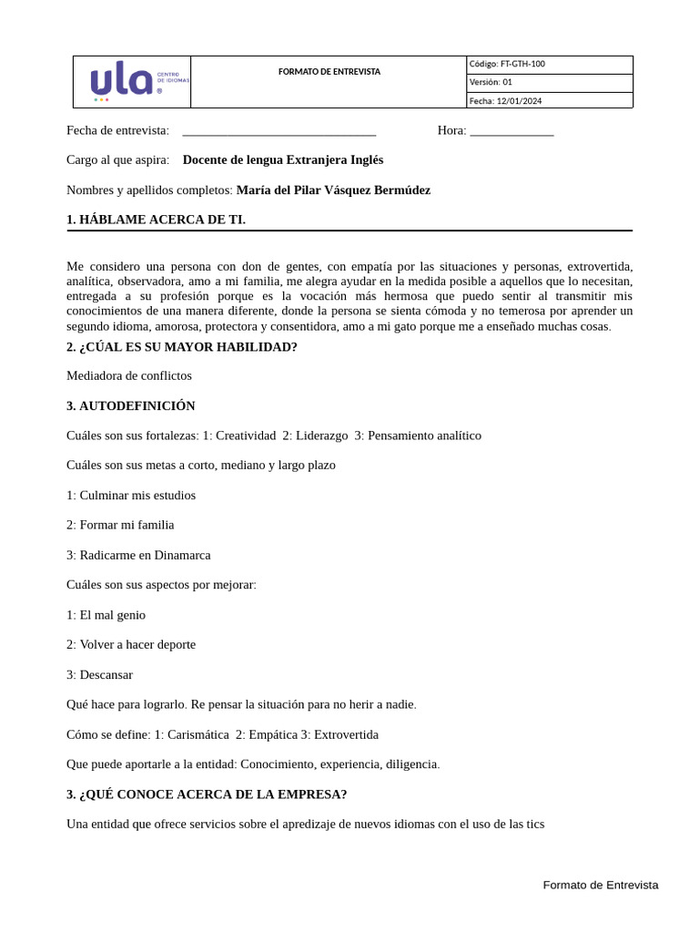 Rt-gth-100 Formato de Entrevista | PDF | Cognición