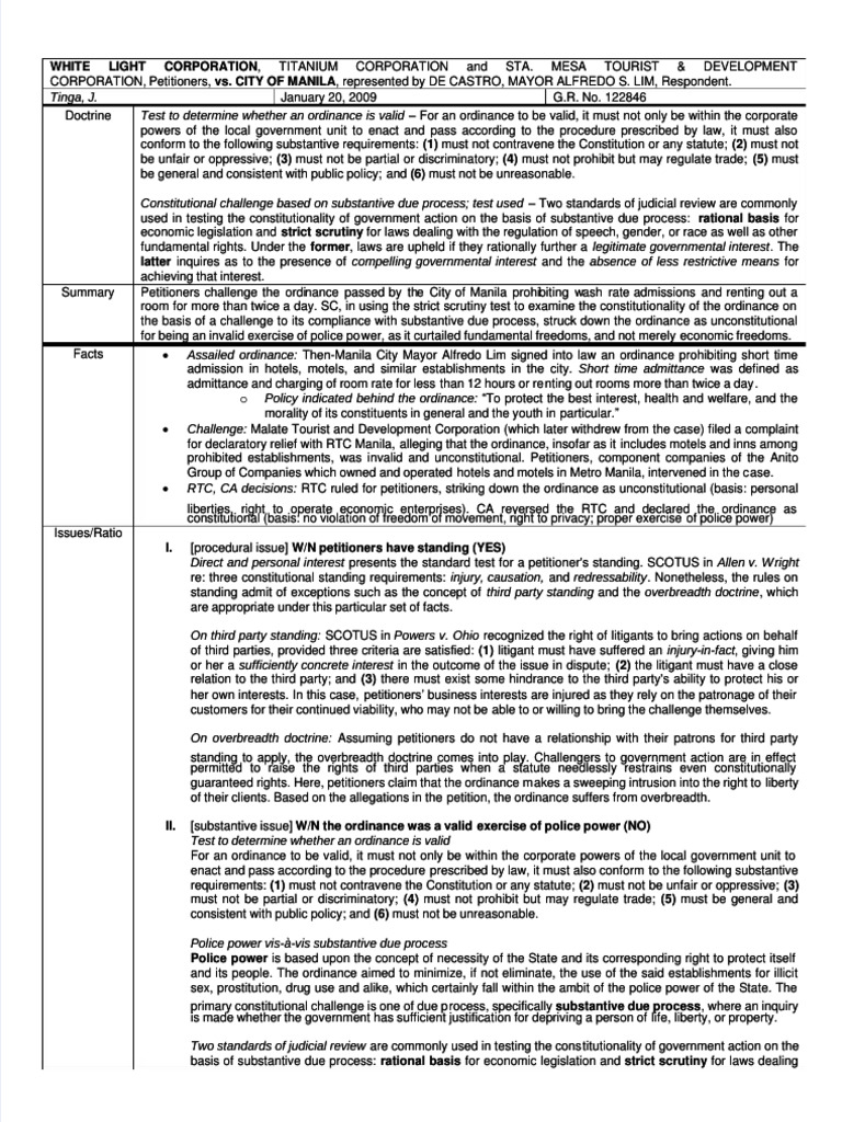 Manila Ordinance Constitutional Challenge | PDF | Substantive Due ...