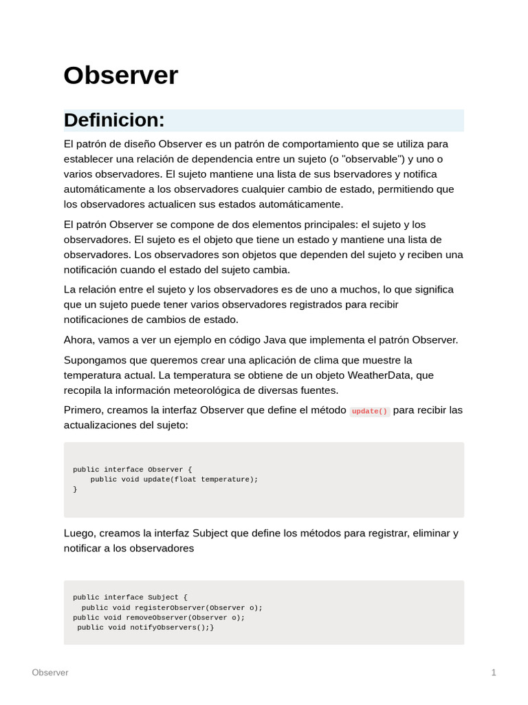 Observer Patron de Diseño | PDF | Ingeniería de Sistemas | Diseño de ...