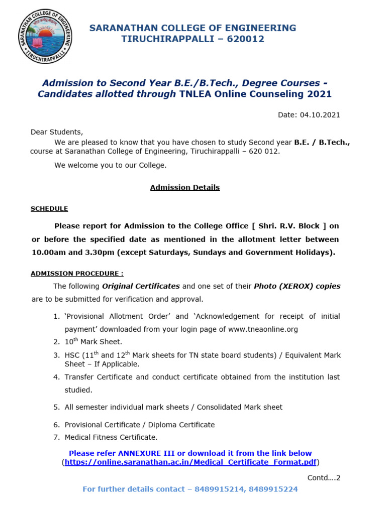 Saranathan College B.E./B.Tech Admission Guide | PDF | Payments | Debit ...