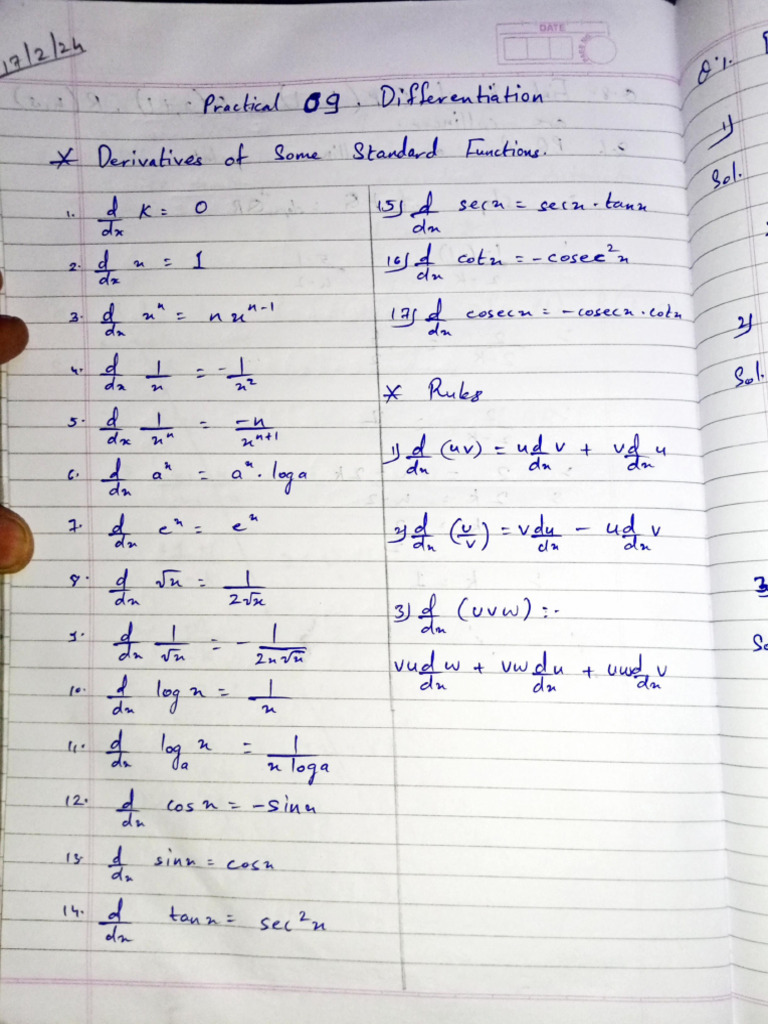 Maths Pract.9 Differentiation | PDF