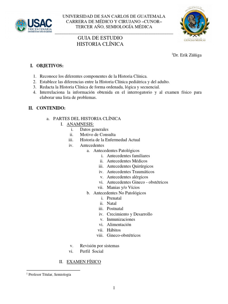 Guía Historia Clínica | PDF | Historial médico | Examen físico