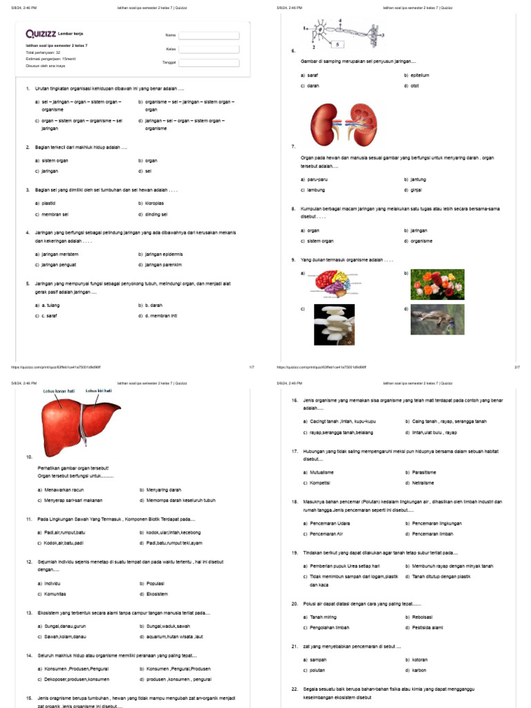 Latihan Soal Ipa Semester 2 Kelas 7 - Quizizz | PDF
