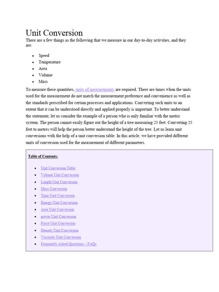 Unit Conversion | PDF | Litre | Measurement