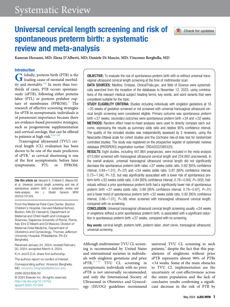 Universal Cervical Length Screening and Risk of SP | PDF | Preterm ...