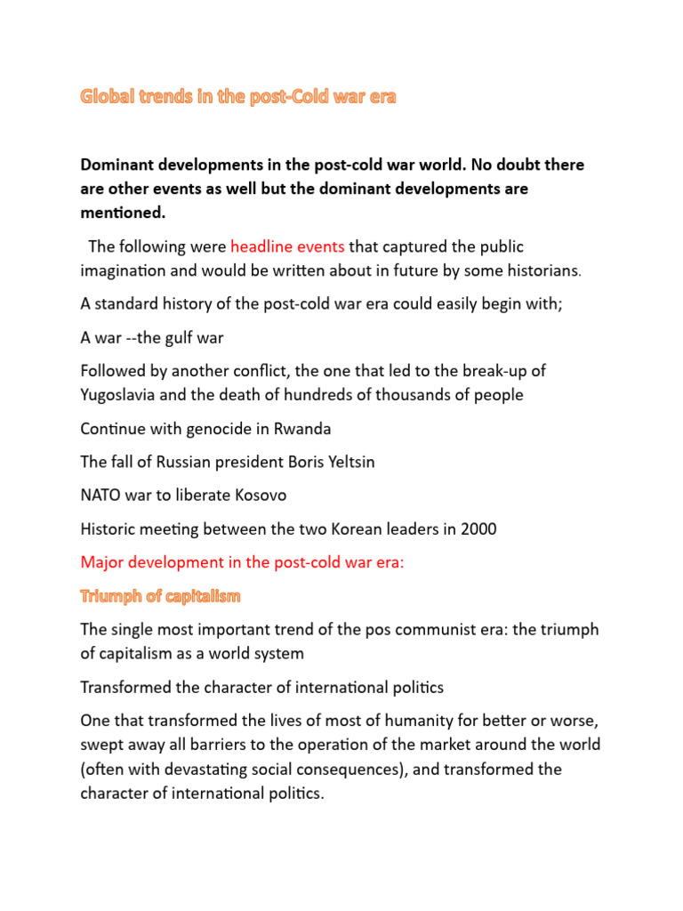 Global Trends in The Post-Cld War World TRIUMPHALISM OF CAPITALISM ...